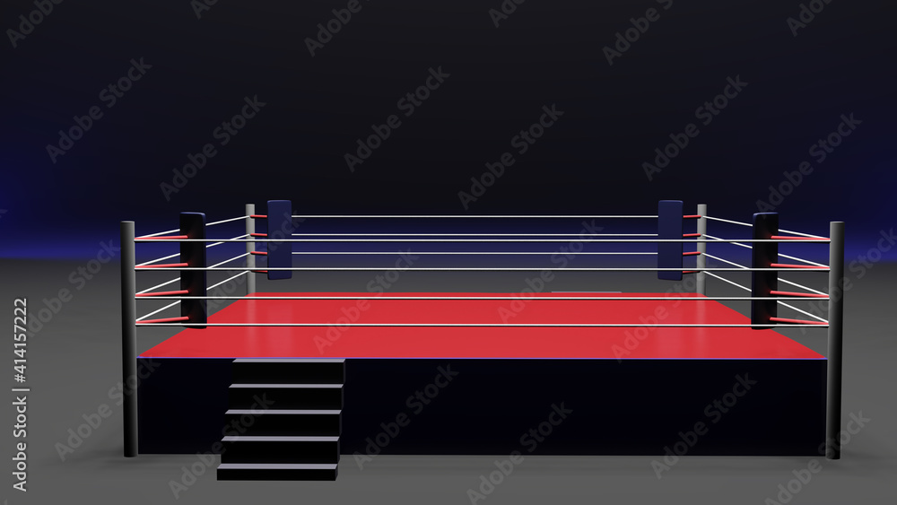 3D boxer arena. Isolated empty boxing ring with light. 3D rendering ...