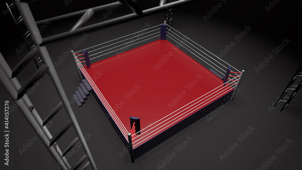 3D boxer arena. Isolated empty boxing ring with light. 3D rendering ...