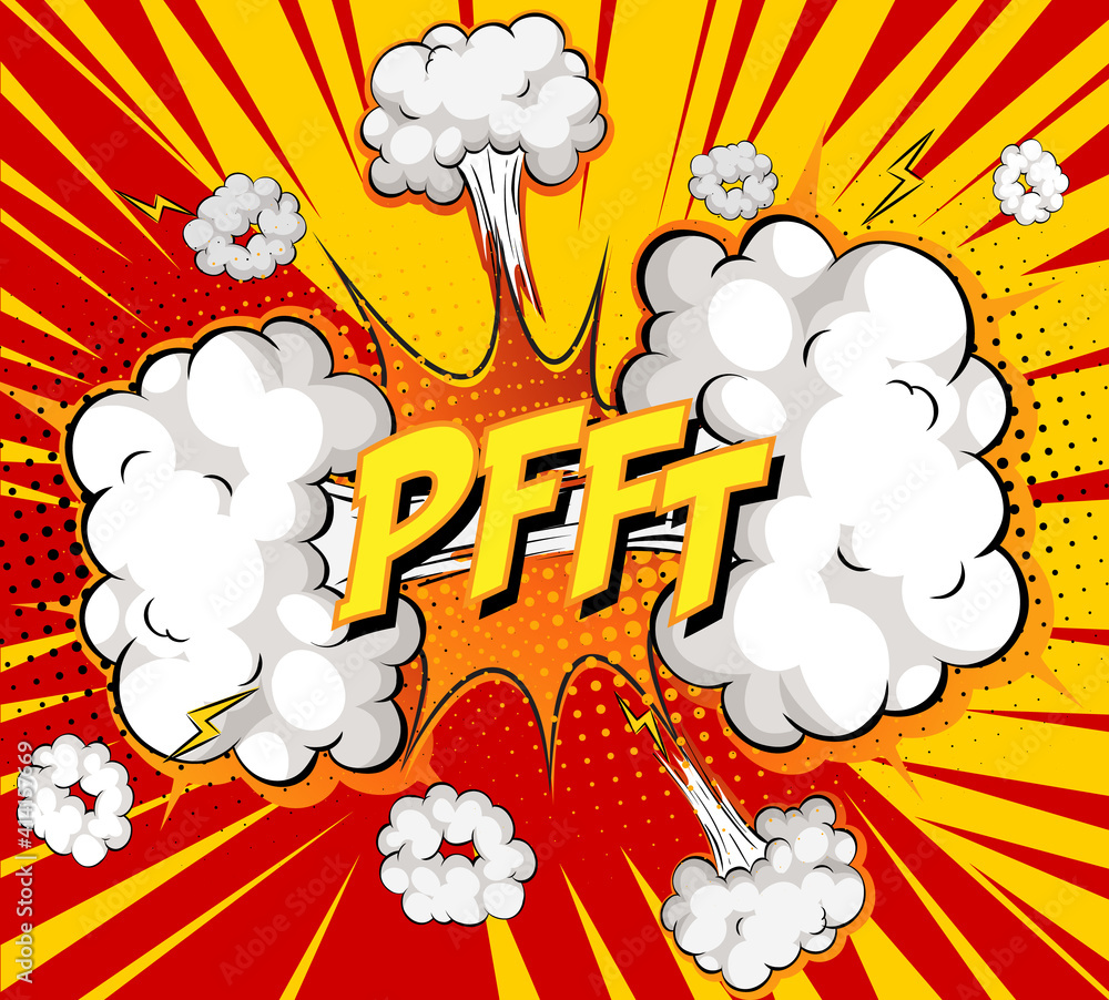 PFFT text on comic cloud explosion on rays background Stock Vector ...