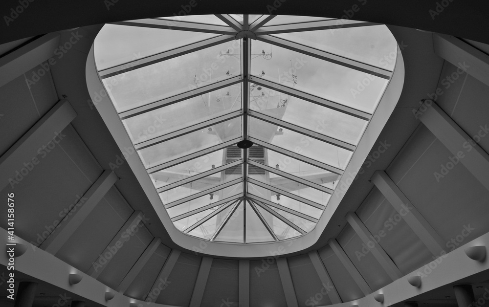 Glass dome skylight retractable roof reflecting funnel and ...