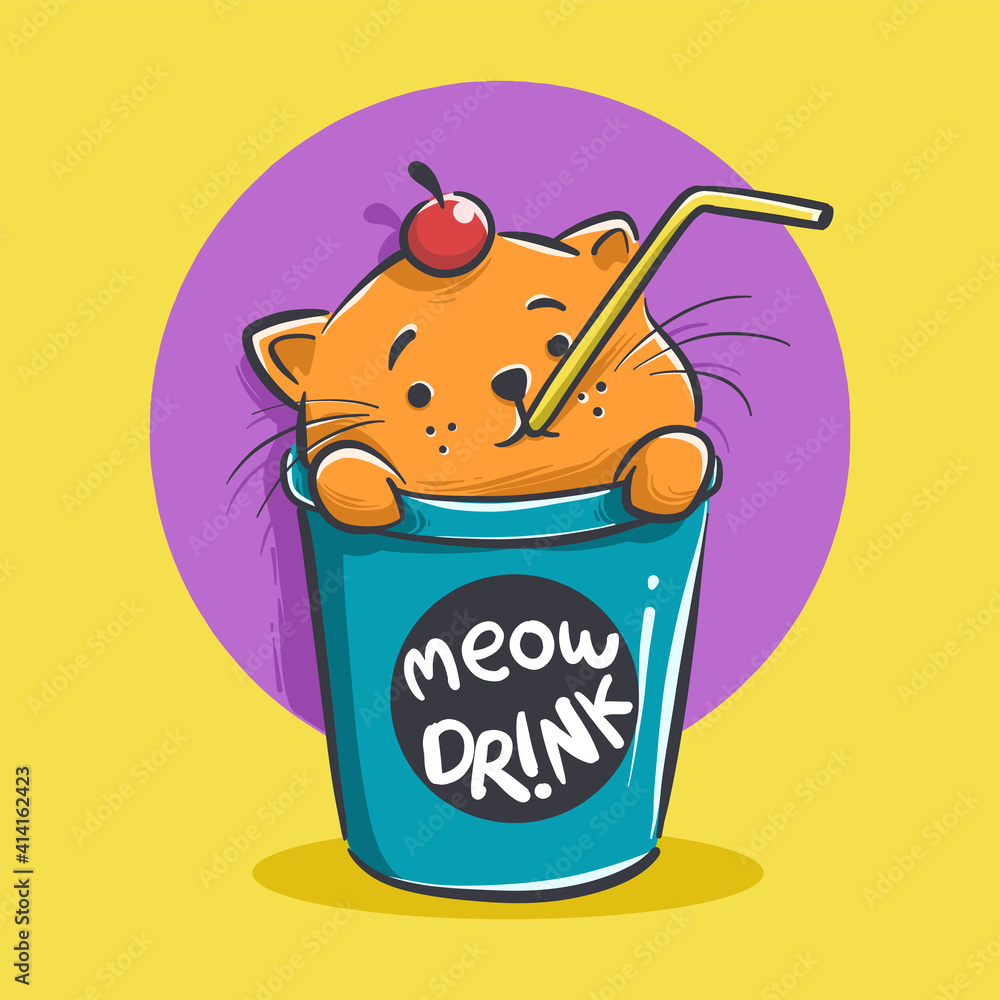 Cartoon illustration of cute cat in the cup. mascot and icon animals ...