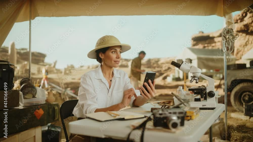 Archaeological Digging Site: Famous Female Archaeologist Doing Research ...
