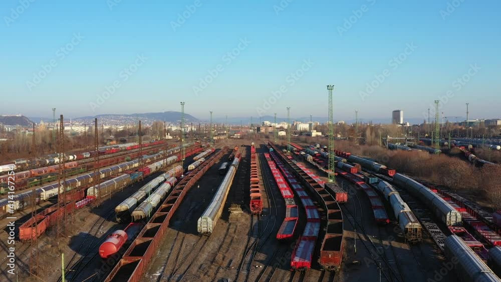 Marshalling yard for railway cargo trains in Budapest. This is on ...