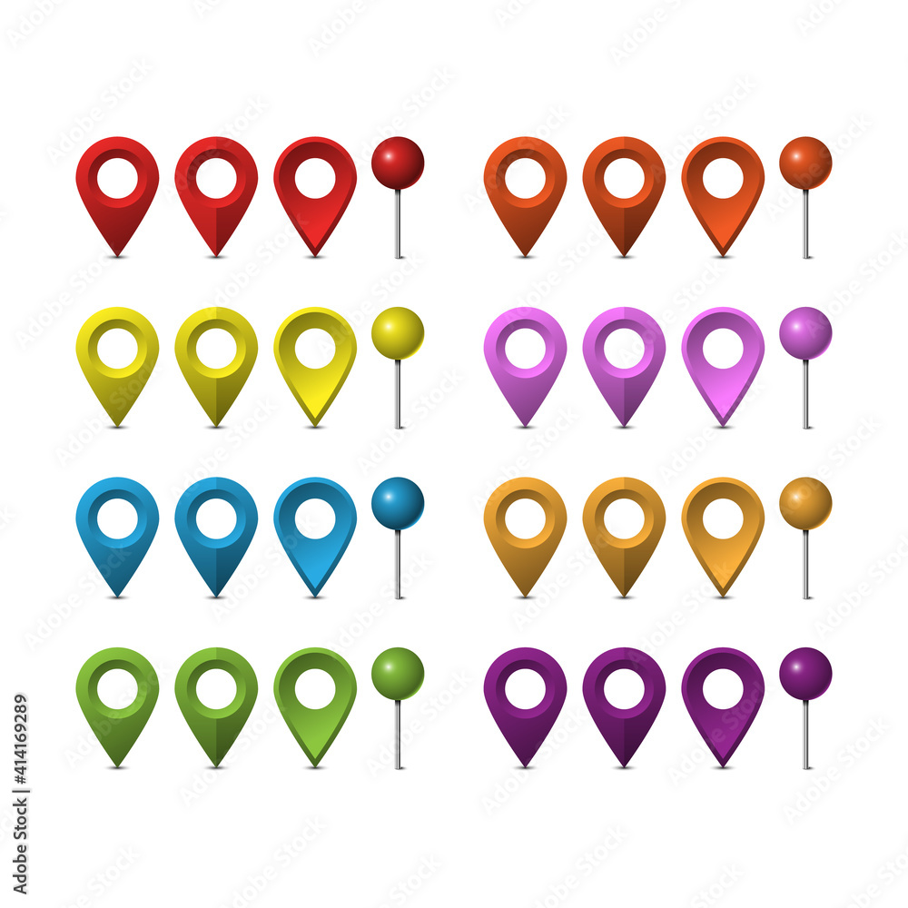 Map pins set isolated on white background, vector illustration Stock ...