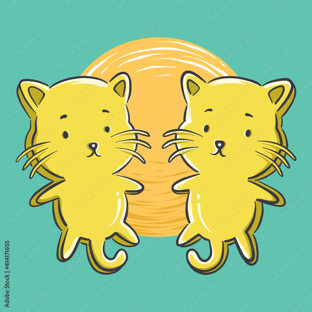 Cartoon illustration of cute twin cats toy Stock Vector | Adobe Stock