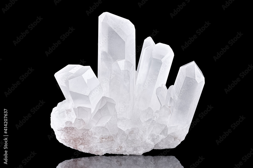 Amazing pure Quartz Crystal cluster gemstone closeup macro isolated on ...