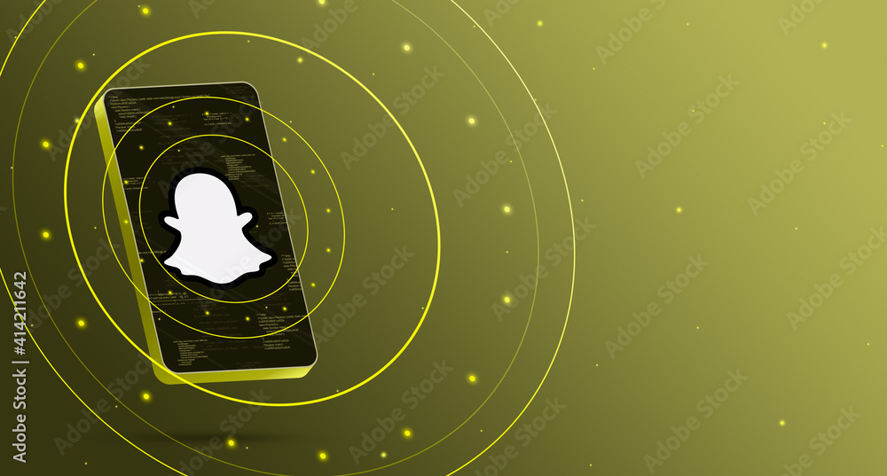 Snapchat logo icon on phone with technological display, 3d render ...