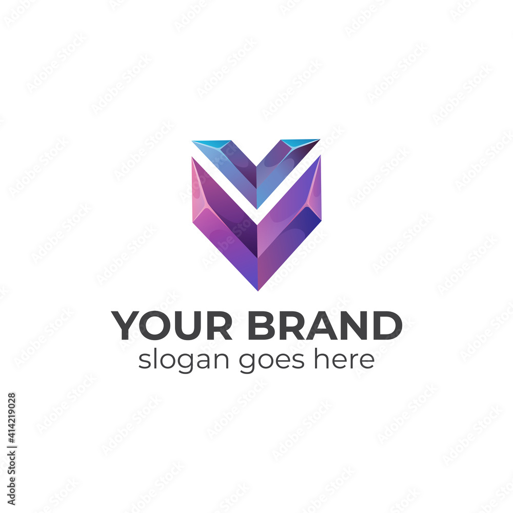 gradient logo of letter V and shield symbol icon design Stock Vector ...