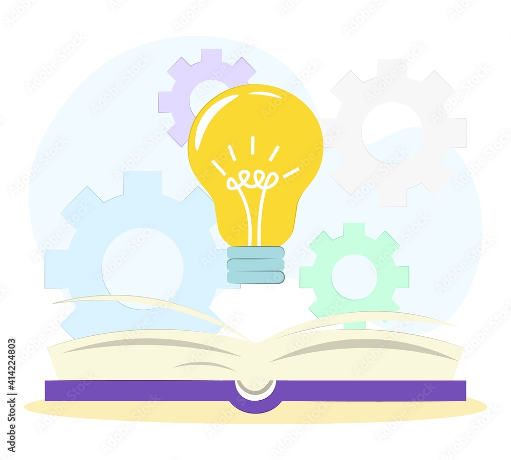 knowledge concept. open book with a light bulb. vector illustration in ...