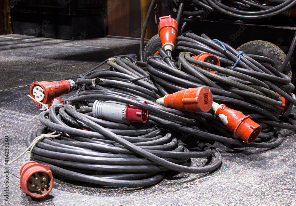 High voltage power electric cable. Industrial power plug socket with ...