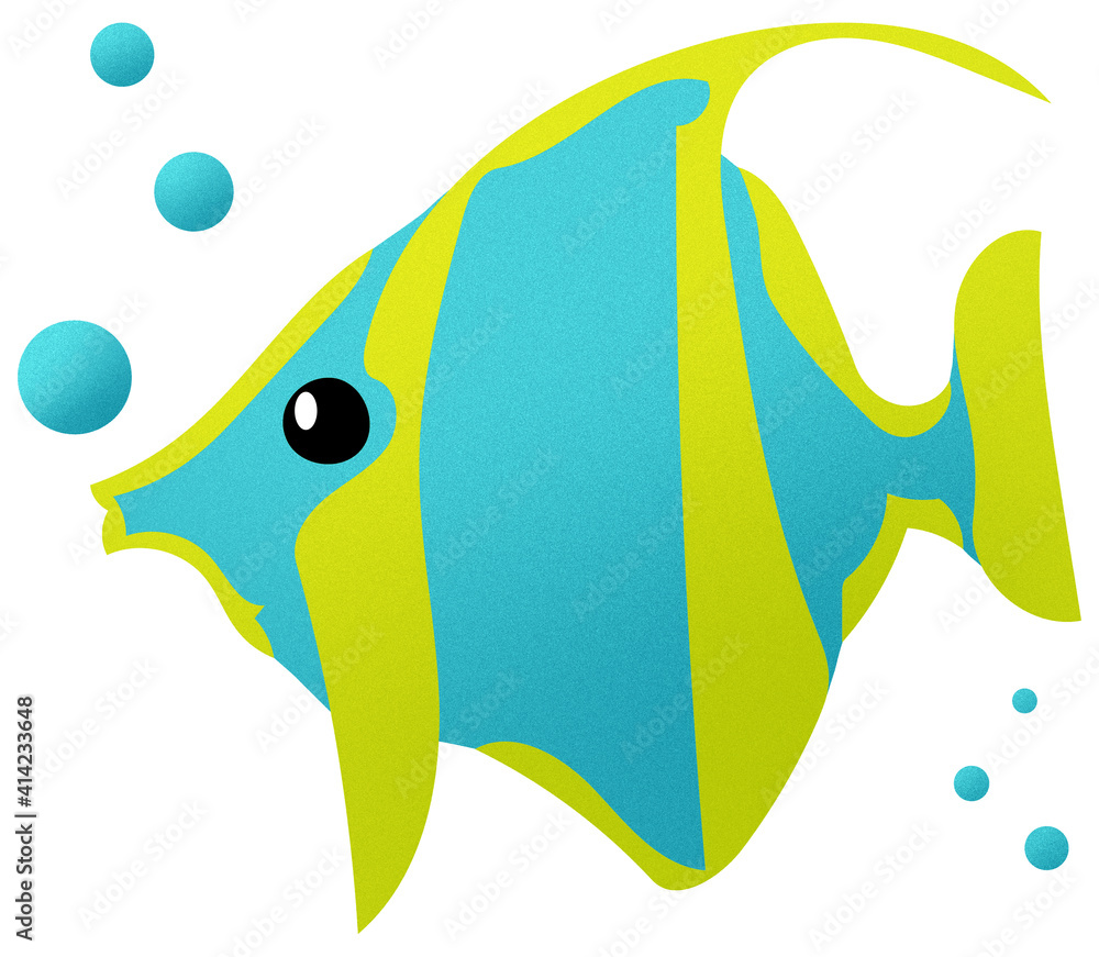 Blue and Green Angelfish with Blue Bubbles Isolated with Clipping Path ...
