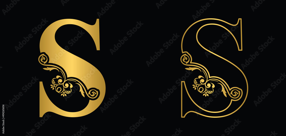letter S. Golden flower alphabet. Beautiful capital letters. Stock ...