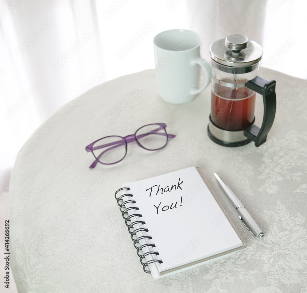 Thank you, words on notepad next to brewed coffee Stock Photo | Adobe Stock