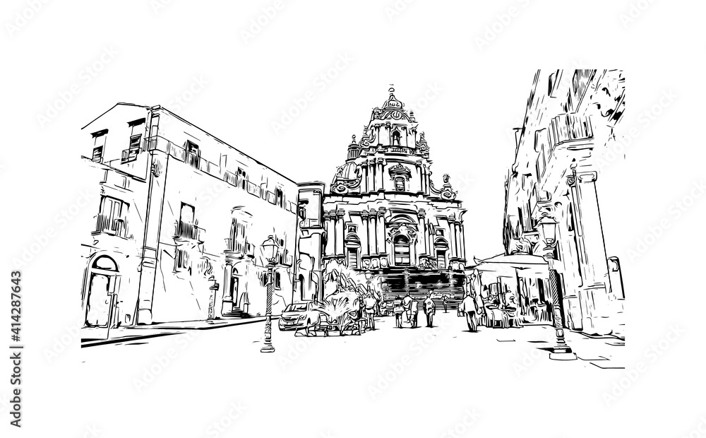 Building view with landmark of Sicily is the largest island in the ...