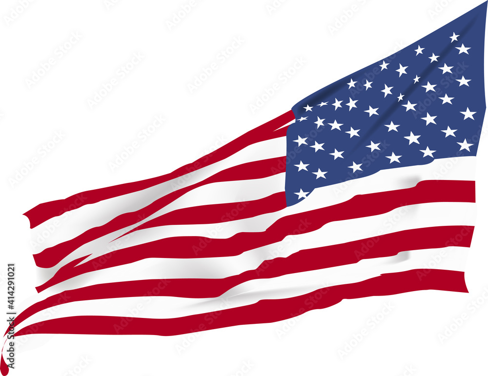 Flag flying and waving in the breeze red white and blue with no back ...