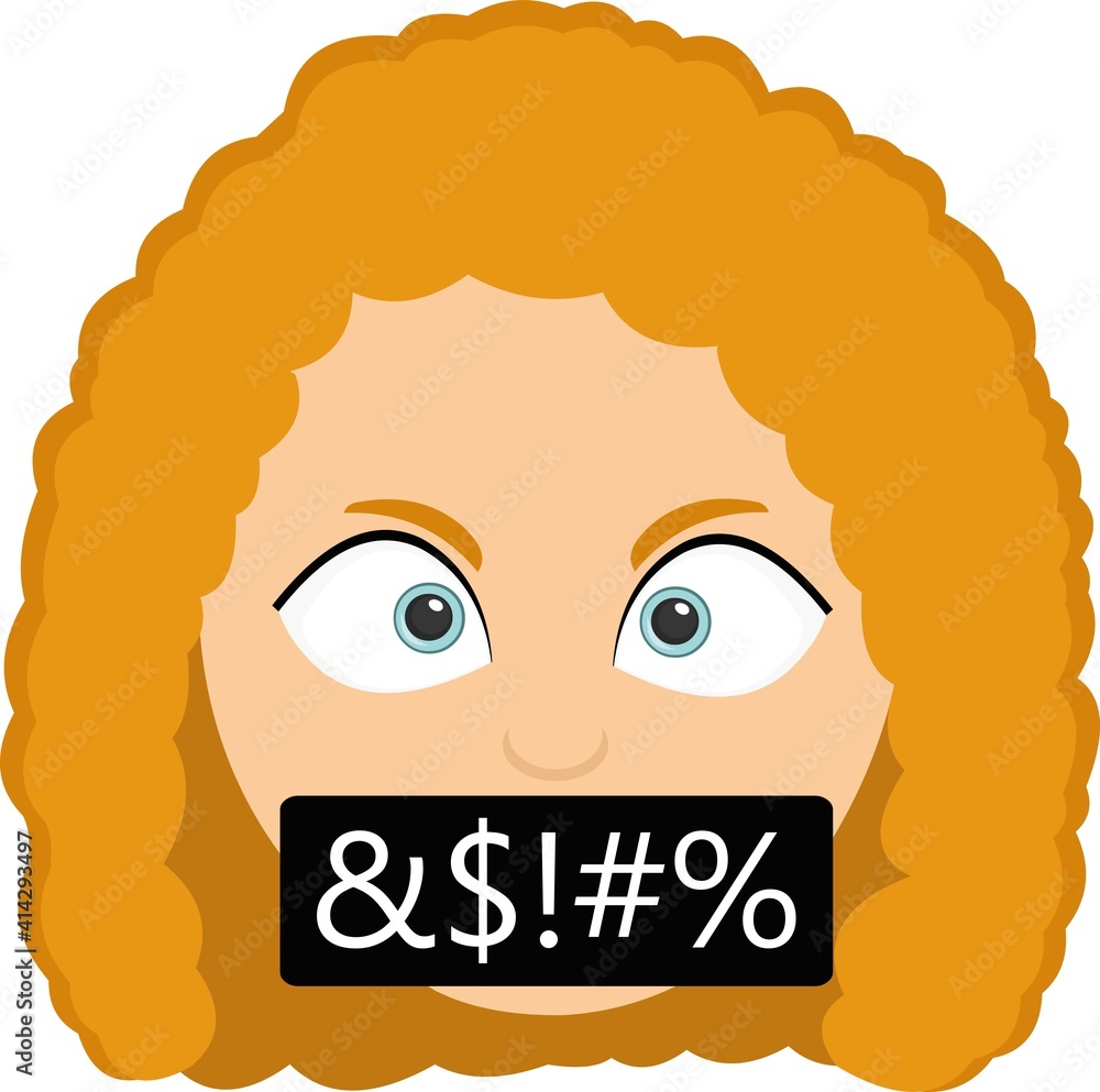 Vector emoticon illustration of a woman's head with an angry and ...