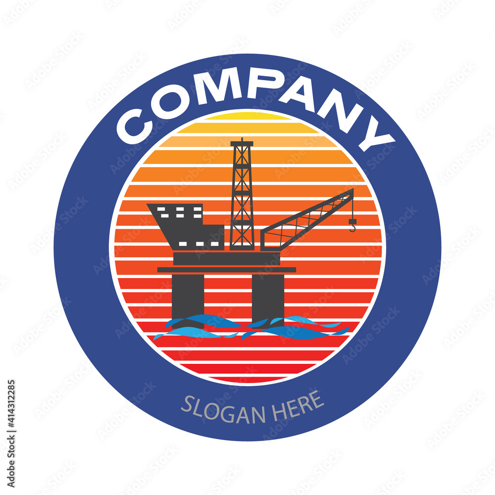 Drilling rig company logo. Offshore oil platform badge in circle. Oil ...