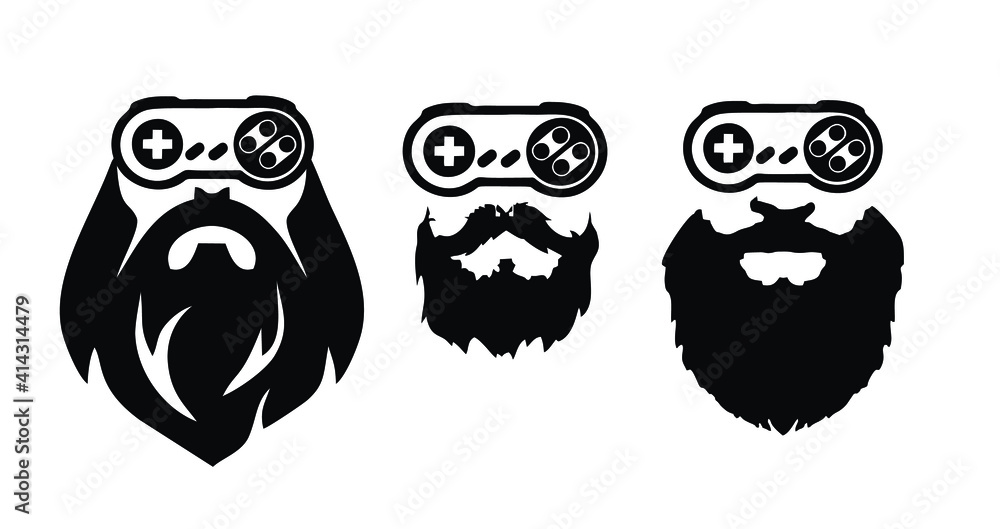 some gamer logos with bearded man illustration with stick eye game ...