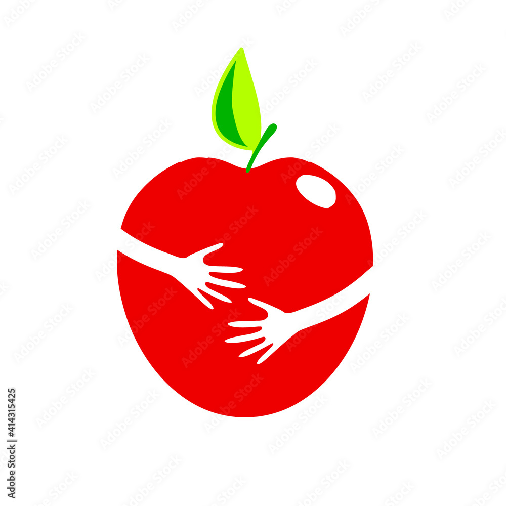 Apple icon . Hands hugging an Apple. Icon to promote a healthy ...