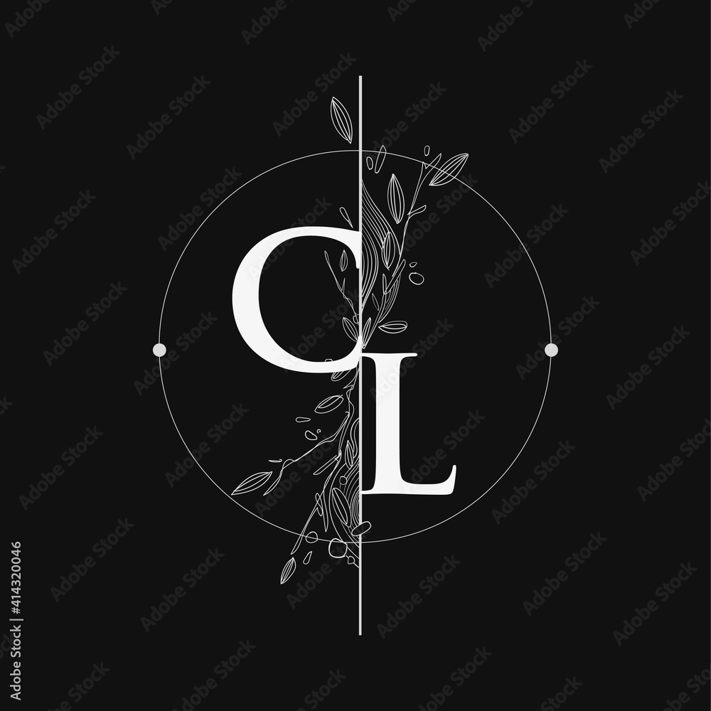 Letter CL Initial Logo with Hand Draw Floral, Initial Wedding Font Logo ...