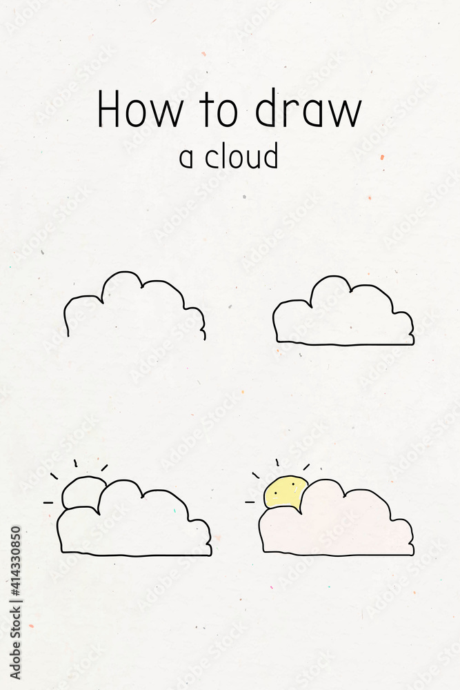 How to draw a cloud doodle tutorial vector Stock Vector | Adobe Stock