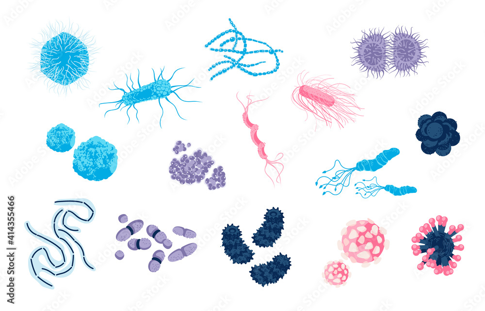 Pathogenic microorganisms collection. Viruses, bacteria, germs. Human ...