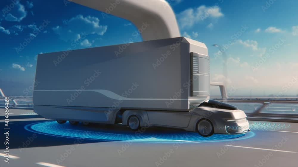 Futuristic Technology Concept: Autonomous Self-Driving Lorry Truck with ...