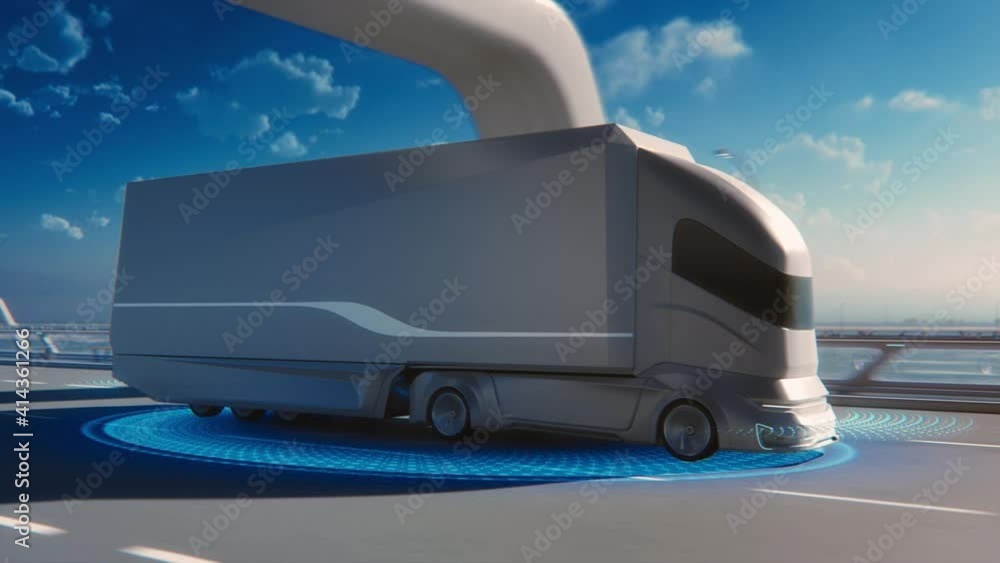 Futuristic Technology Concept: Autonomous Self-Driving Lorry Truck with ...