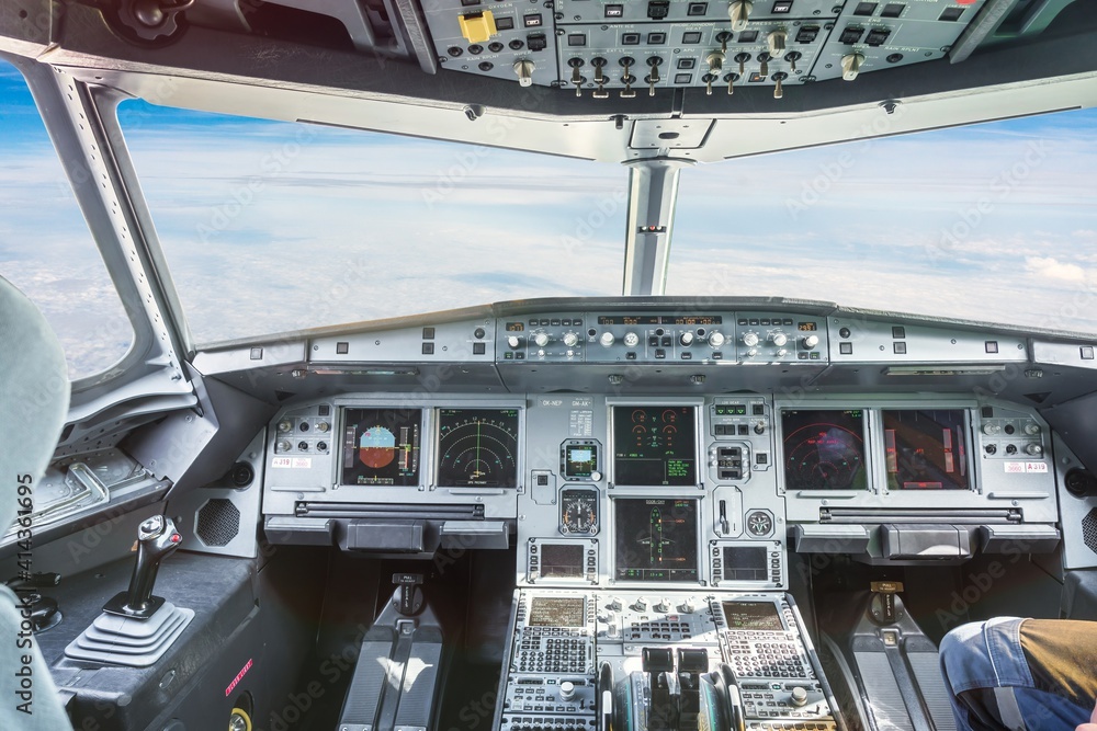 Airplane cockpit inside of civil aircraft Stock Photo | Adobe Stock