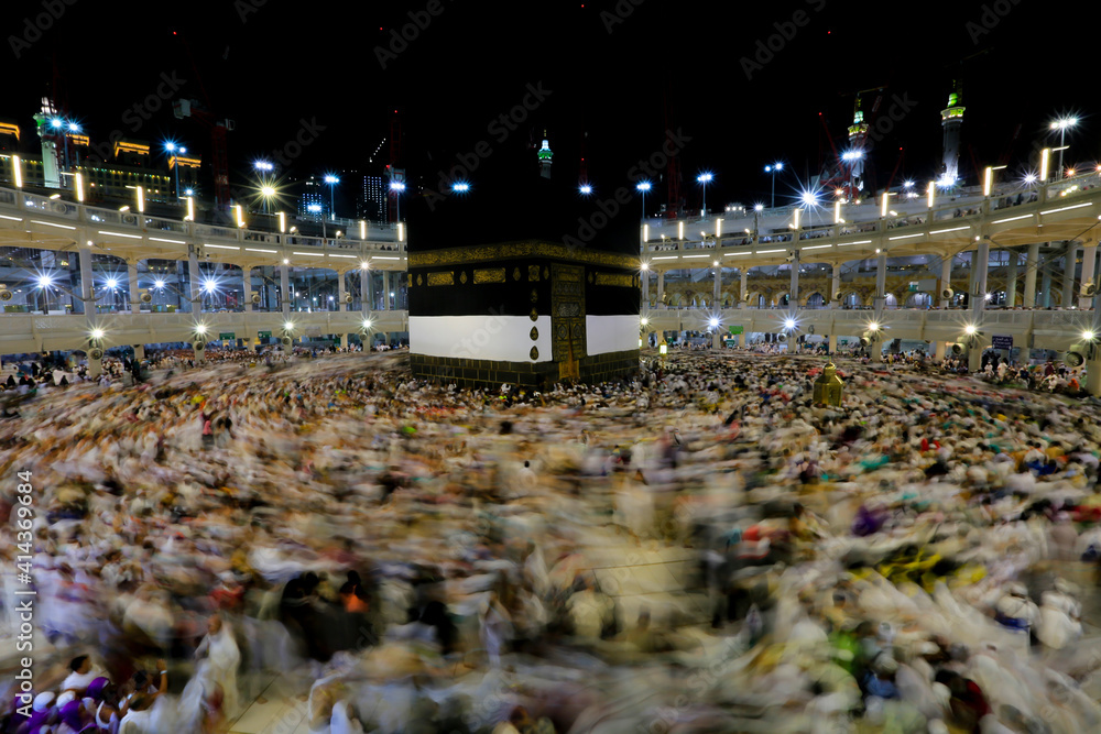 Mosque Kaaba, Mecca. The largest mosque in the world, Kaaba. At the ...