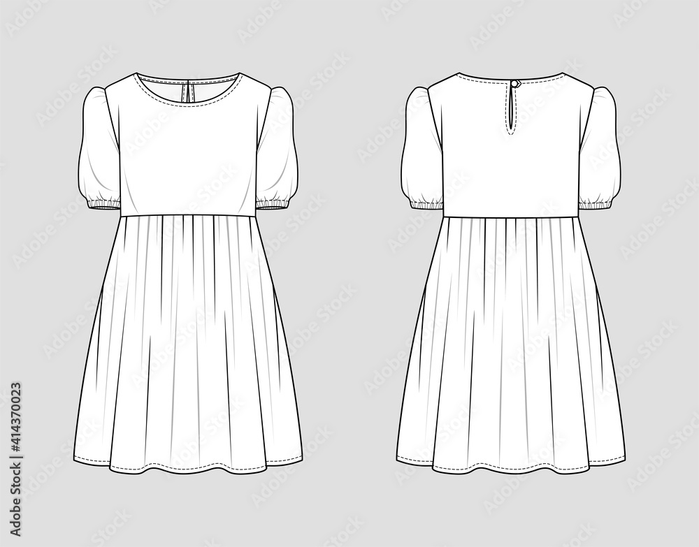 Mini dress. Fashion sketch. Vector illustration. Flat technical drawing ...