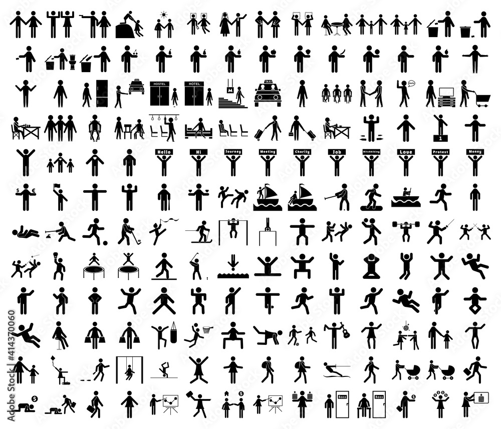 A set of stick figures on the theme of lifestyle, people in a variety ...