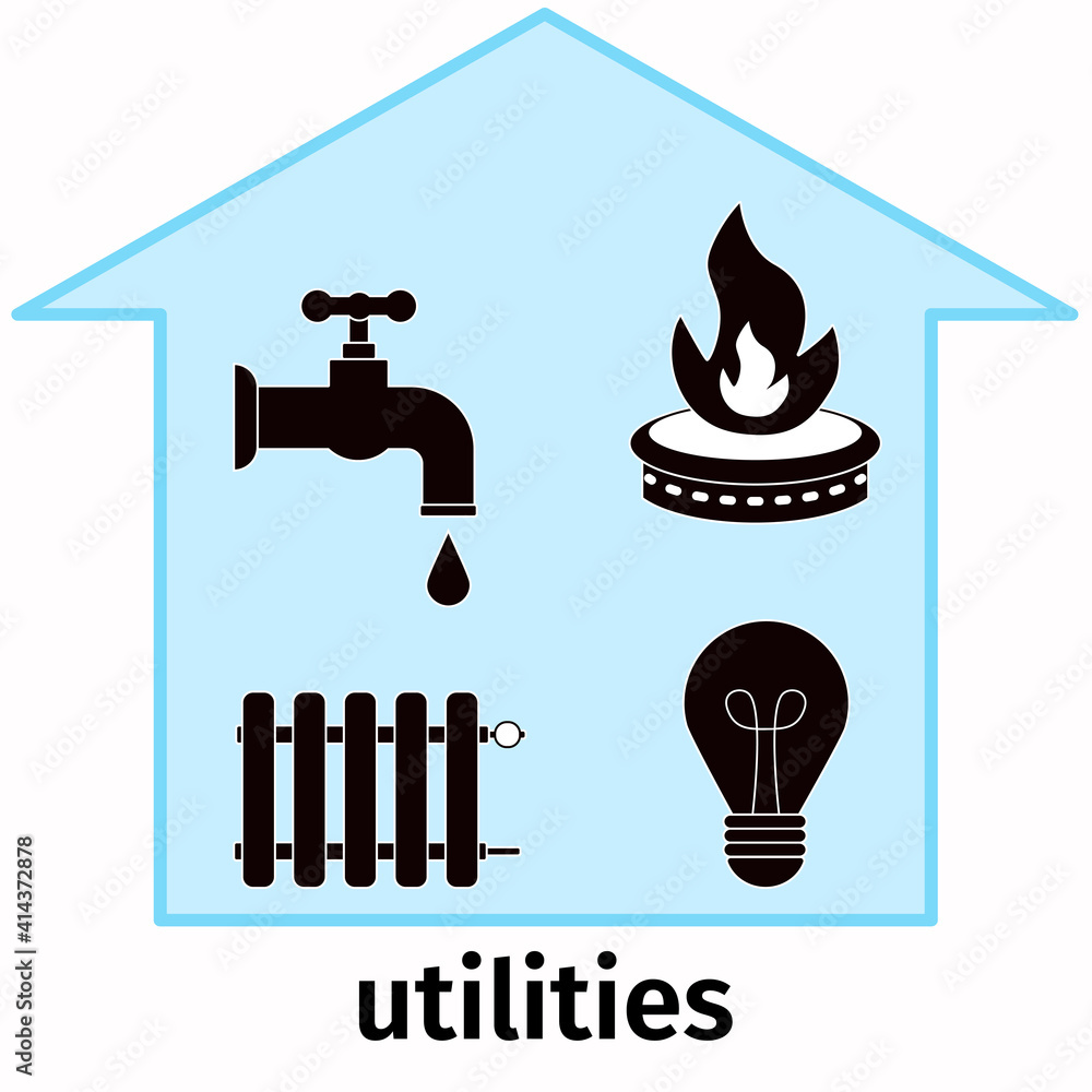 Utilities, bill payment. Vector house with gas, electricity, water ...