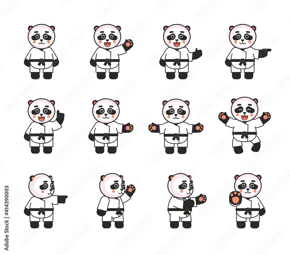 Vetor do Stock: Karate panda mascots showing various hand gestures set ...