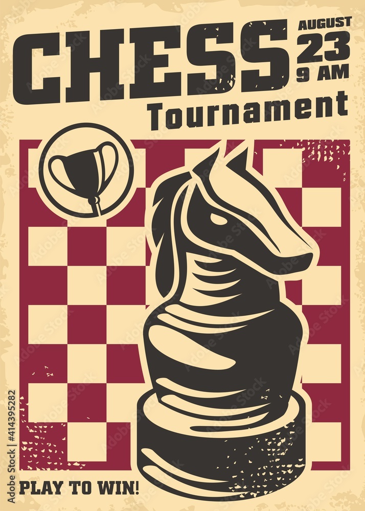 Promo poster design for chess tournament with chess board and knight ...