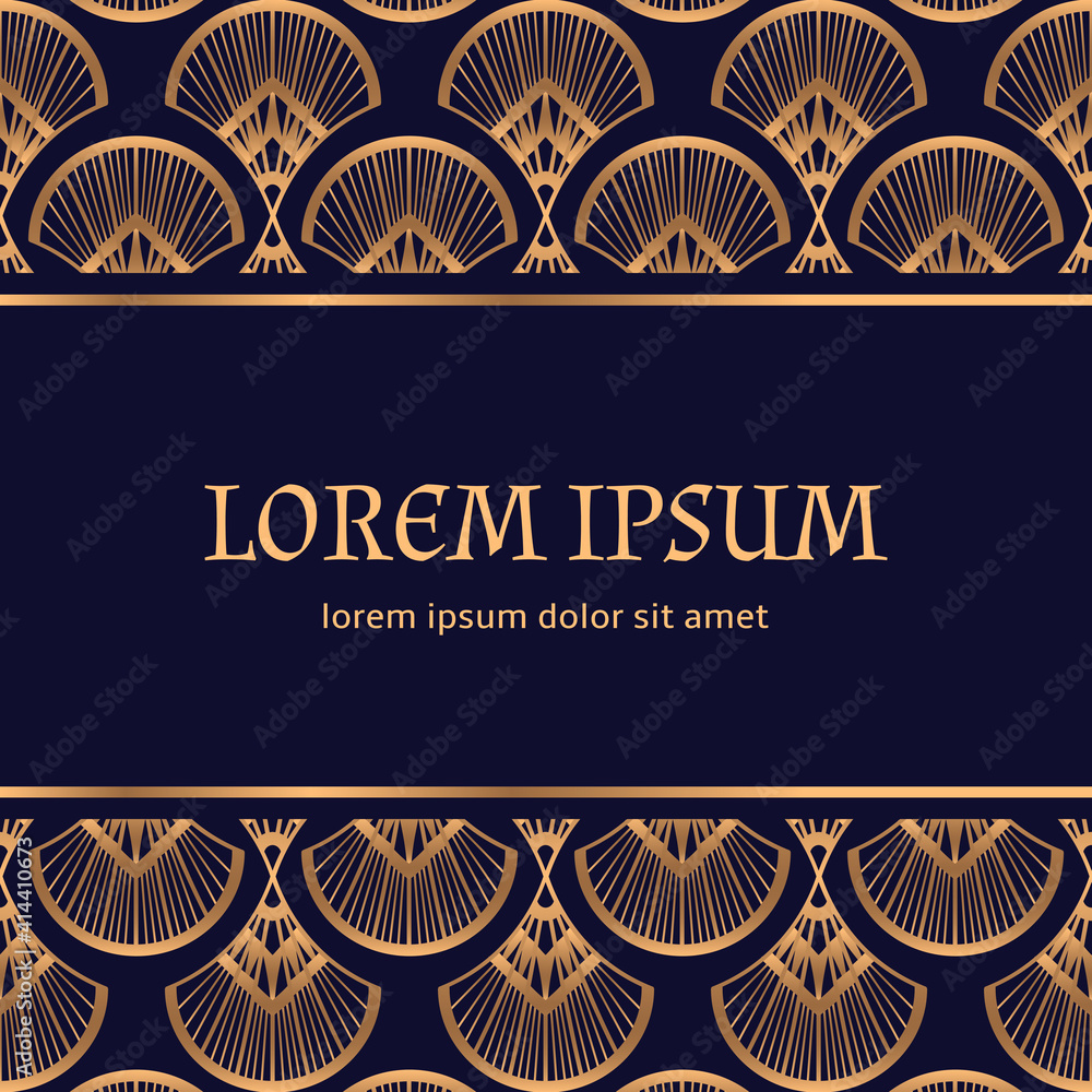 Art deco invite party template vector. Luxury vintage 1920s motif gold ...