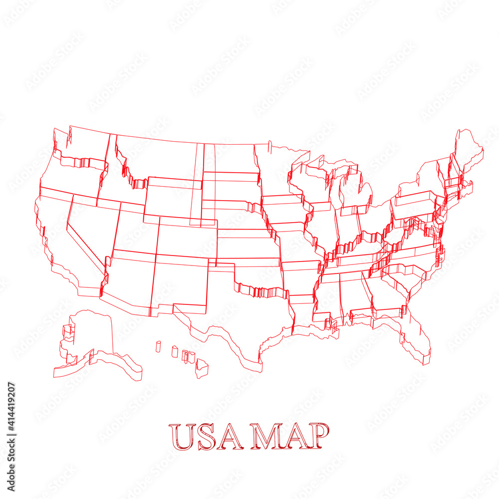 Detailed USA map circuit. United states of America red map including ...