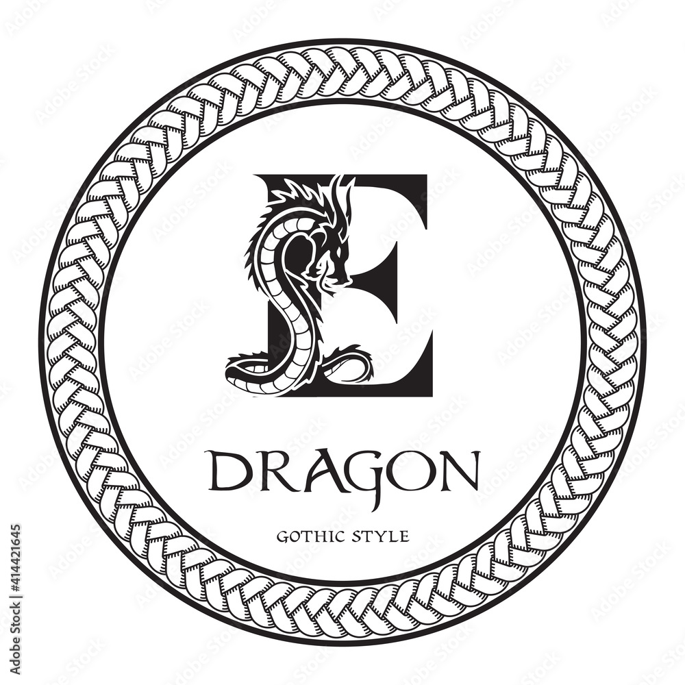 Dragon silhouette inside capital letter E. Elegant Gothic Dragon Logo ...