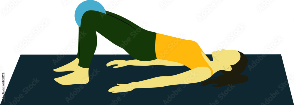 Vector illustration of a woman doing sports pilates gymnastic on mat ...