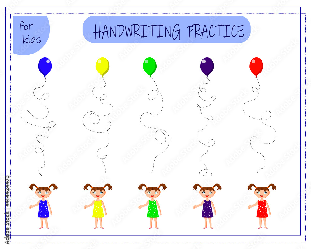 Handwriting practice sheet. Educational children's game. Line tracing ...