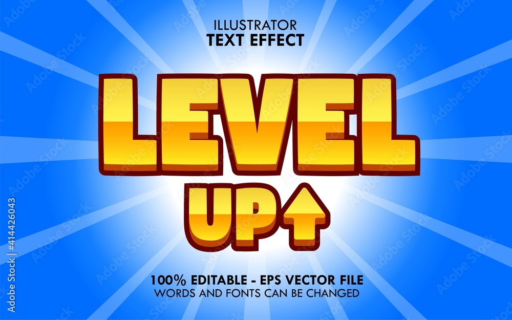 Level Up, cartoon game ui style editable text effect Premium Vector ...
