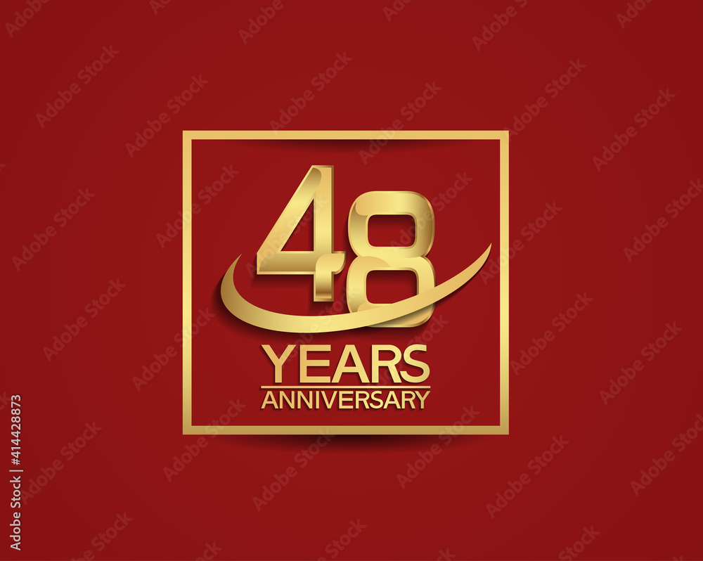 48 years anniversary with square and swoosh golden color isolated on ...