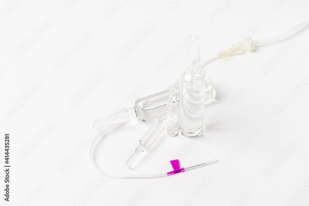 Intravenous syringes and injections on a pure white background Stock ...