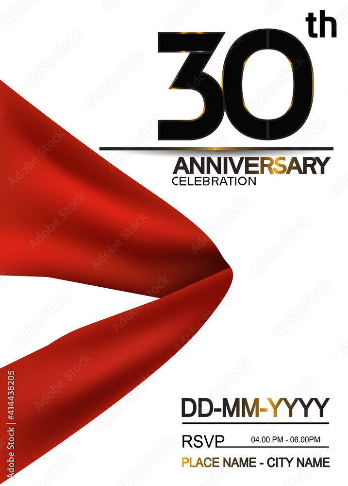 30 anniversary design with big red ribbon isolated on white background ...