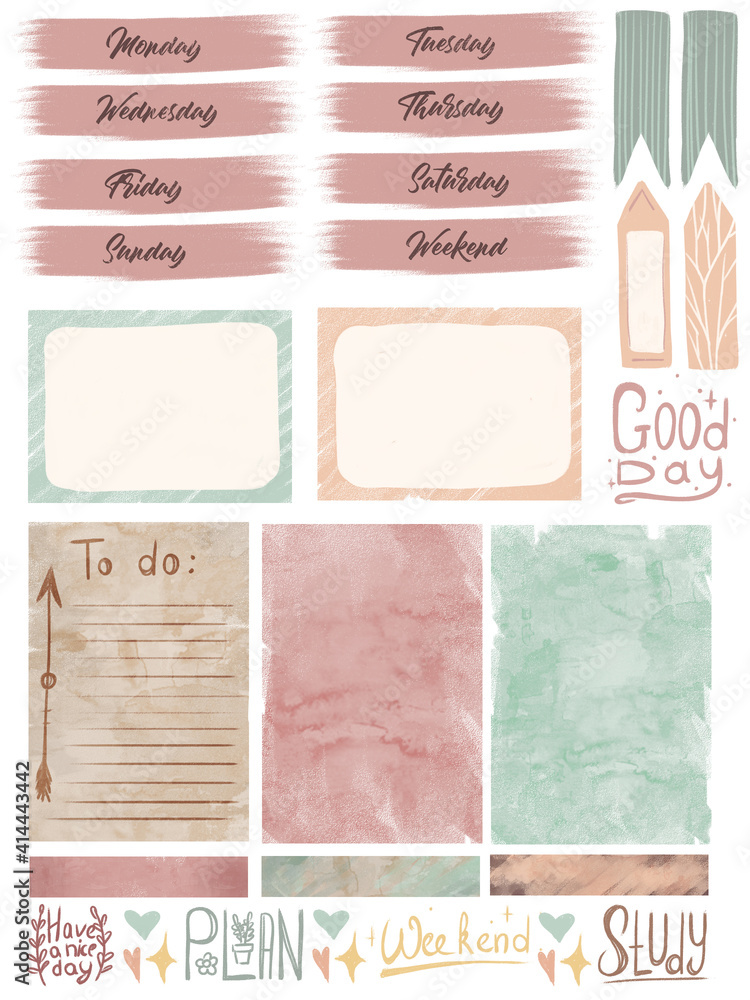 Set of illustration for planner. Check list. To do. Stickers for ...