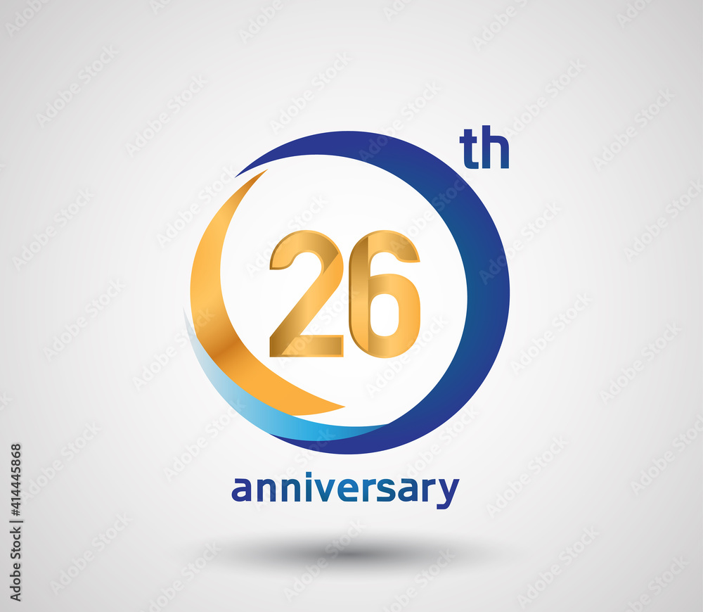 26 anniversary design with blue and golden circle isolated on white ...