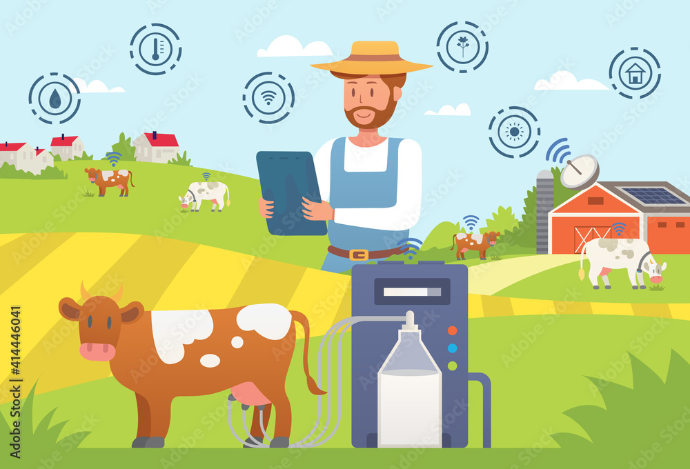 Smart farm, farmer using tablet, successful farming, modern mobile ...