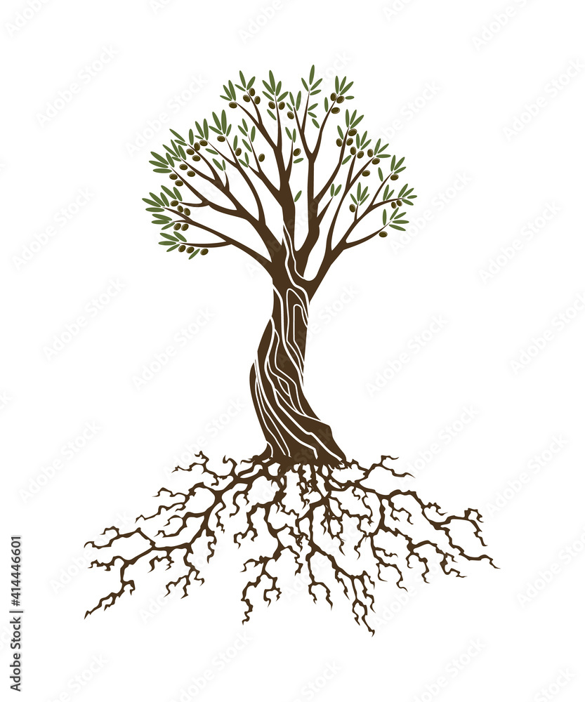 Abstract tree with root. Tree with lush root and leaves. Corporate ...