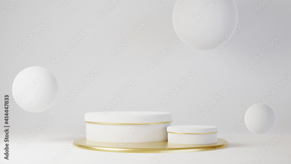 Minimal luxury white design Cylinder box podium in white concrete wall ...