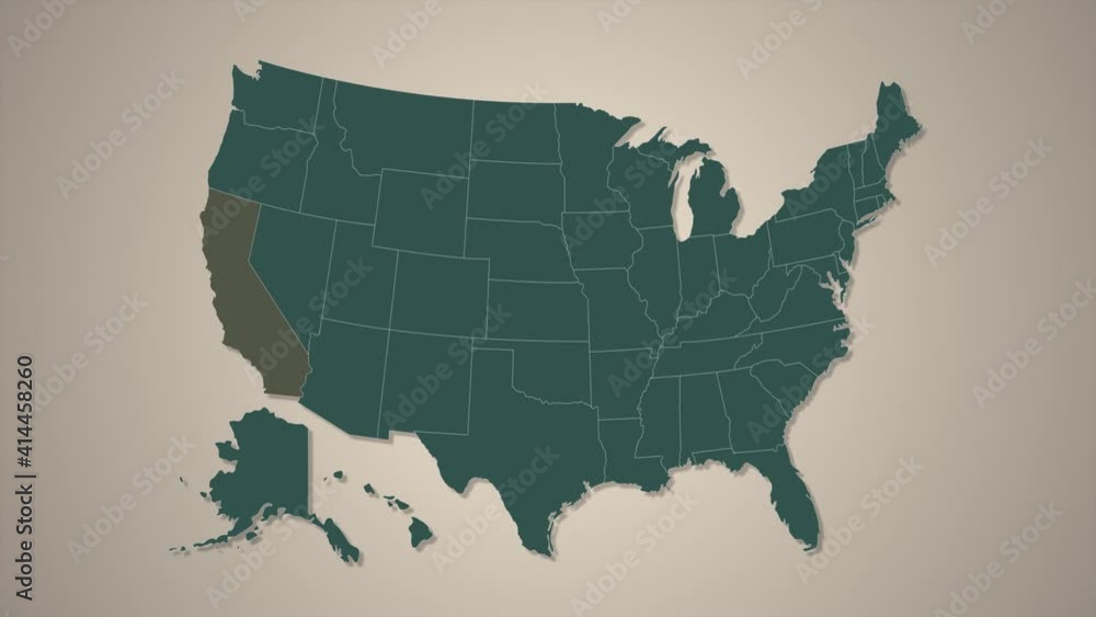 Animated close up map of California highlighted from map of USA. Stock ...
